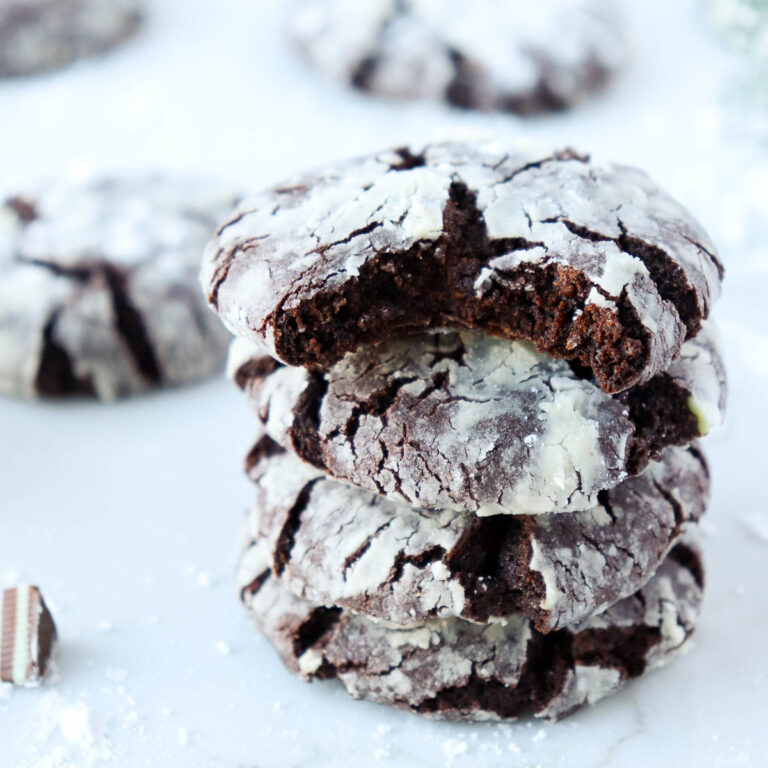Andes Chocolate Peppermint Crinkle Cookies - Knead Some Sweets